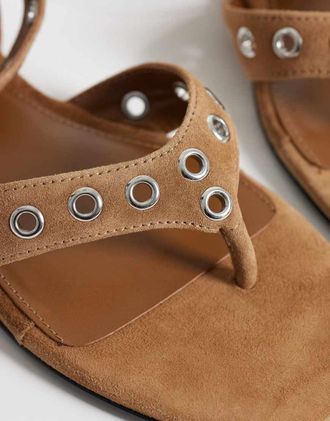 Mango Sandales style spartiates en cuir avec clous - Sable-Marron