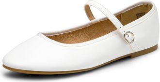 Dream Pairs Schuhe Damen Ballerinas Mary Jane Schuhe Trachtenschuhe runde Zehen Bequeme Elegante f&uuml;r den Alltag,Size 38.5,Weiss-Pu,SDFA2441W