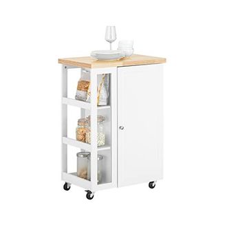 SoBuy desserte Cuisine avec roulettes et &eacute;tag&egrave;re lat&eacute;rale - Meuble de Cuisine Blanc avec Porte Unique - Chariot de Service pour Rangement Cuisine et Plan de