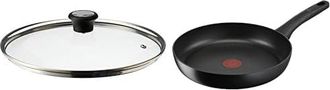 T-fal G28806 Hard Titanium On Bratpfanne 28 cm & Glasdeckel 28 cm, Edelstahlfassung, Sp&uuml;lmaschinenfest, Dampfventil, Thermokunststoffgriff, 28097712