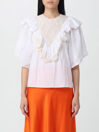 Antik Batik Blouse en coton avec empi&egrave;cements en dentelle et volants