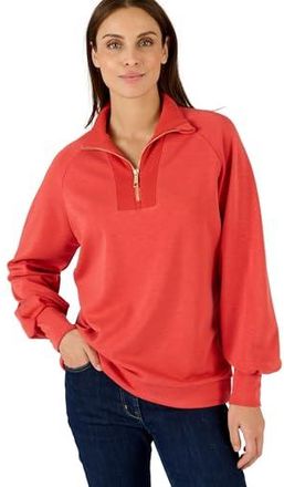 Damart Sweat-Shirt en Molleton Col Camionneur Zipp&eacute;, Femme, Col Montant, Rouge, 46/48