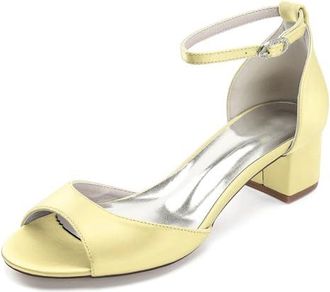 Generic Chaussures De Mariage Femmes Bout Ouvert Talons Sandales Blocs Bas Mari&eacute;e Sexy High Heels Bureau Travail Soir 4.5Cm,Jaune,38 EU