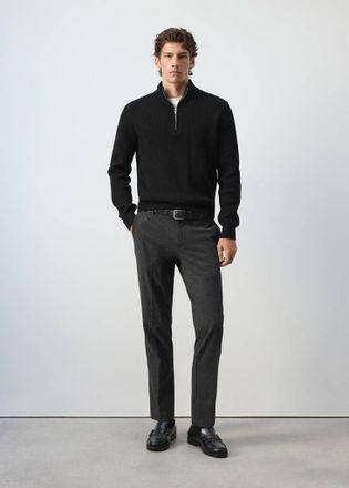 Mango Pull-over zipp&eacute; maille c&ocirc;tel&eacute;e noir - Homme - XXL - MANGO MAN