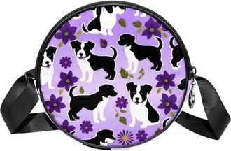 Generic Sac &agrave; bandouli&egrave;re Circle pour femme, petit sac &agrave; bandouli&egrave;re Corgi violet avec fermeture &eacute;clair, bretelles r&eacute;glables, sac &agrave; main rond d&eacute;contract&eacute; pour