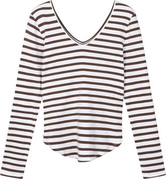 10 Days Femme, Tops, Brun, Taille: 34 FR Haut ray&eacute; &agrave; manches longues ajust&eacute;