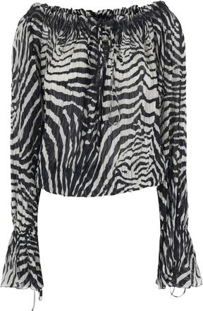 Blumarine Femme, Blouses et Chemises, Multicolore, Taille: 36 FR Blouse Col Bateau Imprim&eacute; Z&egrave;bre