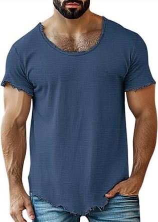 Generic T-shirt basique pour homme - Noir - Col rond - T-shirt de sport pour homme - Respirant - Manches longues - Ourlet ray&eacute; - T-shirt dentra&icirc;nement respira