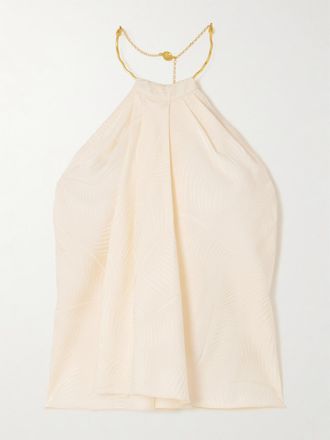 Johanna Ortiz The Root Neckholder-oberteil Aus Gl&auml;nzendem Jacquard Mit Raffung Und Verzierung - Ecru