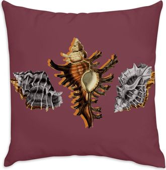 Fabulous Kissen aus rotem Samt - 3 Muscheln antikes Meer Biologie alte Illustration - 40 x 40 cm - samtartig - Bezug und Kissen inklusive