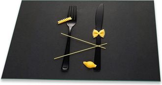 Decorwelt | Herdabdeckplatte 80x52 cm 1-Teilig Nudeln Schwarz Gelb Ceranfeld Universal Spritzschutz Glas Deko Elektroherd Induktion für Kochplatten Herdschutz S