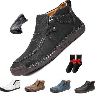 Generic Chaussures de conduite rétro décontractées en cuir PU faites à la main pour homme, Noir, 45.5 EU