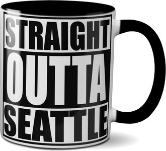 OM3 Seattle - Tasse | Keramik Becher | USA American City Mug | 11oz 325ml | Beidseitig Bedruckt | Schwarz
