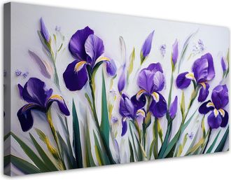Feeby Wandbilder - Bilder Schlafzimmer - Iris Lila Blumen - 100x50 1tlg - Wohnzimmer Bild Gro&szlig; - Wohnungs - Foto Geschenk - Leinwand Wall Art - Wand Deko