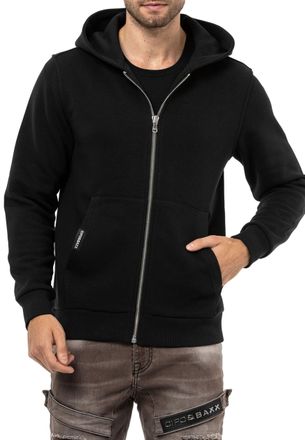 Cipo & Baxx Herren Sweatjacke Hoodie CL556 Schwarz - Stylischer Pullover im Modernen Casual Streetwear Stil mit Rei&szlig;verschluss & Kapuze f&uuml;r Alltag Freizeit & Part