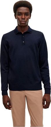 BOSS Herren Lancione Regular-Fit Strick-Poloshirt aus Schurwolle Dunkelblau L