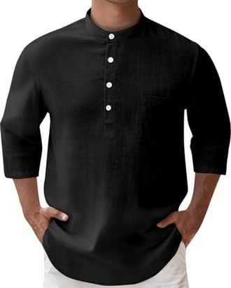 Generic Sweat &agrave; capuche pour homme - Chemise de plage blanche en lin - T-shirt &agrave; manches longues - Chemise de plage blanche - Haut &agrave; manches courtes - T-shirt