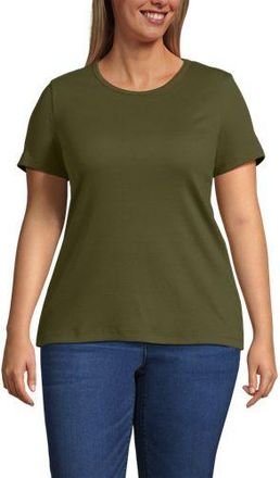Lands End Feinripp-Shirt mit Rundhalsausschnitt und kurzen Ärmeln, Damen, Größe:56-58 plus, Grün, Baumwolle/Elasthan, by Lands End