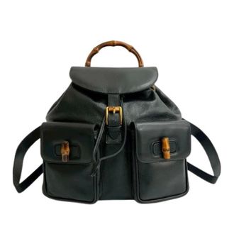 Gucci unisex, Pre-owned, Noir, Taille: ONE Size Sac &agrave; dos en cuir avec poign&eacute;e sup&eacute;rieure en bambou Pre-owned