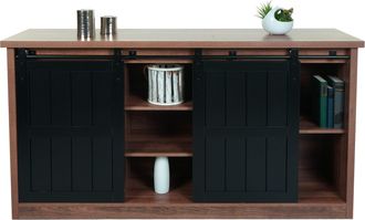 Mendler Sideboard HWC-K75, Highboard Regal Schrank Schiebetüre 7 Fächer Holz-Optik Industrial Metall 84x150x40cm - braun