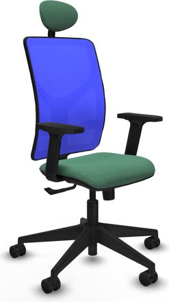 Piqueras y Crespo Stuhl mit R&uuml;ckenlehne f&uuml;r Lendenwirbels&auml;ule, mit 2D-Armlehnen und festem Kopfteil, ausgestattet mit 3 Positionen und Schneideschaum. Mit Rollen von 65