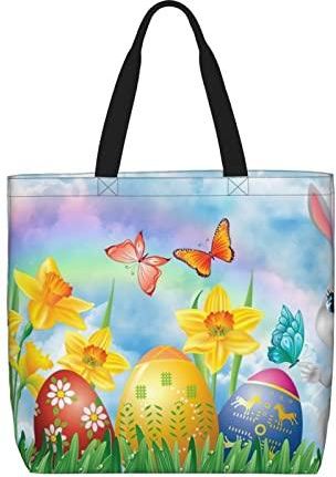 Generic Sac De Courses Happy P&acirc;ques Sac &Agrave; Provisions Lavables De Grande Capacit&eacute; Sacs En Toile Pour Femmes, Pour Filles, Shopping, &Eacute;cole, Femmes