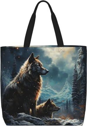 Generic Deux Loups Sac Fourre-Tout D&eacute;contract&eacute; Sacs Pliable Sac A Main Femme Pour Shopping Travail Quotidienne