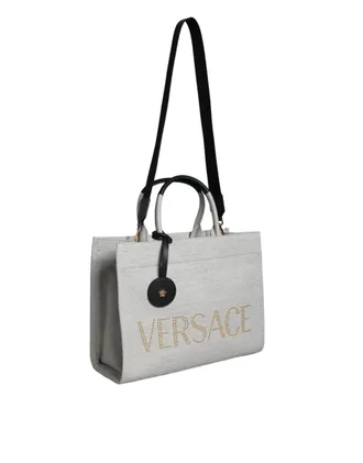 Versace Womens Canvas Logo-Embroidered Tote White