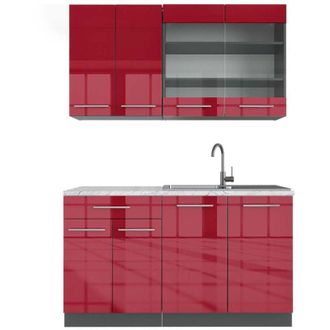 Vicco Singlek&uuml;che Fame-Line, Bordeaux Hochglanz/Anthrazit, 140 cm, ap Marmor