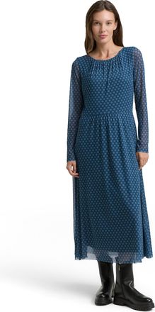 Tom Tailor Damen 1047637 Midi-Meshkleid mit Muster, 38407-Teal Geometric Minimal Design, 40