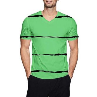 Generic T-shirt basique à rayures pour homme 2026 - Style décontracté - Col en V - Imprimé à manches courtes - Pour entraînement intérieur et extérieur, Vert,