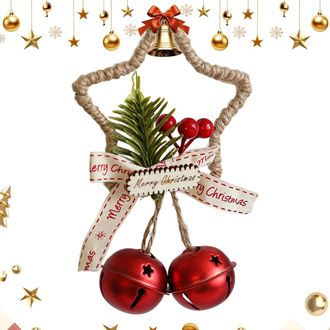 Generico Christmas Bells Ornaments - Star Wreath with Bow, 2025 Small 5-Pointed Star Bells Anh&auml;nger, Small Christmas Wreath Decoration for Tree, Wall, Door Han
