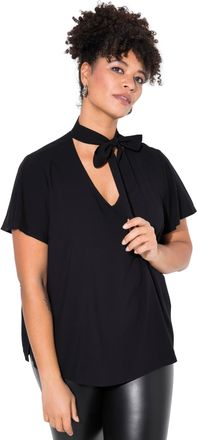 Miamoda Damen große Größen Übergrößen Plus Size Schluppenbluse, A-Linie, Satin, Flügel-Halbarm schwarz 50 839519100-50