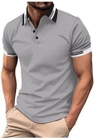 Generic Polo d&eacute;t&eacute; Quick Shirt Button pour homme, gris, 3XL