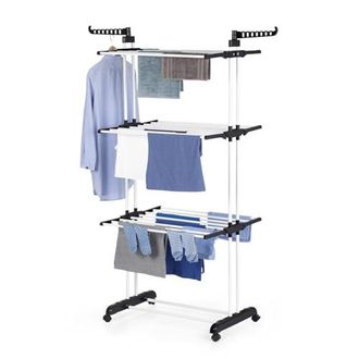 Easymaxx Klappbarer W&auml;schest&auml;nder | Effizientes Trocknen mit 3 Ebenen, 2 Seitenfl&uuml;geln & leichtem Aufbau | Platzsparend, vielseitig und mobil f&uuml;r drinnen und d