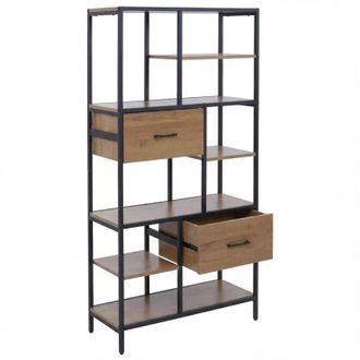 Hhg Regal HHG-622, Regalschrank B&uuml;cherregal Standregal, Schubladen Industrial MDF Metall Melamin 150x81x33cm braun