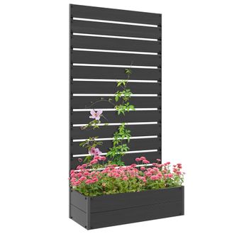 OUTSUNNY Blumenkasten mit Rankgitter, Gartenhochbett, Outdoor-Blumenkasten f&uuml;r Kletterpflanzen, rechteckiger Blumenkasten Pflanzentopf f&uuml;r Balkon Terrasse Pati