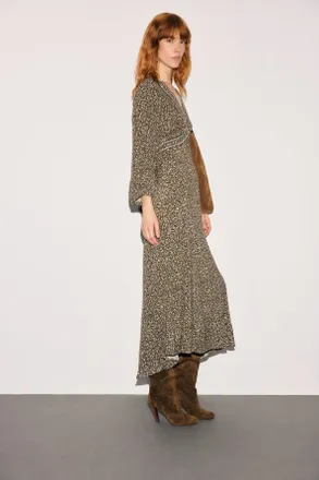 Gerard Darel Robe longue cintr&eacute;e imprim&eacute;e - CARYL - Vert Kaki