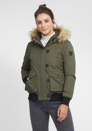 Oxmo Winterjacke OXAcila Wattierte Winterjacke mit Kapuze und abnehmbarem Kunstfellkragen