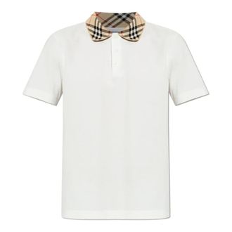 Burberry Homme, Tops, Blanc, Taille: XL Polo en coton avec col &agrave; carreaux