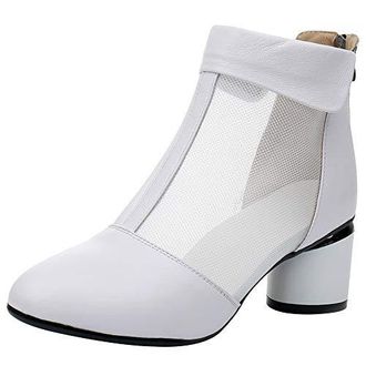 Jamron Femmes &Eacute;l&eacute;gant Bloc Talon Bottines Respirant Mesh &Eacute;t&eacute; Bottes Chukka Escarpin Blanc SN02664 EU39.5