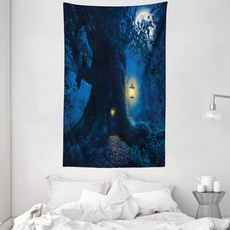 Abakuhaus Navy blau Wandteppich und Tagesdecke, Baum im Wald aus Weiches Mikrofaser Stoff Waschbar ohne Verblassen Digitaldruck, 140 x 230 cm, Marineblau