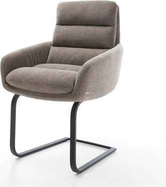 DELIFE Freischwinger Abelia-Flex mit Armlehnen Strukturstoff Soft Taupe Freischwinger flach Schwarz, Esszimmerst&uuml;hle