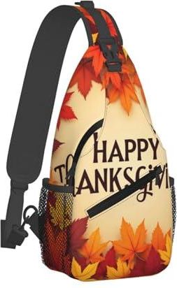 Generic Casual Sacoche Tactique Joyeuses Action de gr&acirc;ces Automne &Eacute;rable rouge Sling Bag Polyester Sling Sac &agrave; Dos pour Randonn&eacute;e Cyclisme &eacute;cole