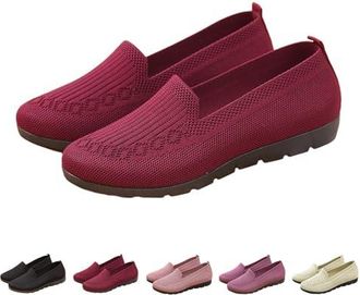 Generic Baskets &agrave; enfiler pour femme - Chaussures plates tricot&eacute;es l&eacute;g&egrave;res et confortables - Semelle souple - Chaussures d&eacute;contract&eacute;es en maille respirante - 