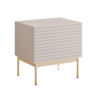 Selsey Nachttisch Mit LED-Licht 46 cm Breite Kaschmirfarbe und Goldene Metallbeine - Push-to-Open T&uuml;r Ger&auml;umiges Fach Minimalistische Grifflos-Front M&ouml;bel f&uuml;