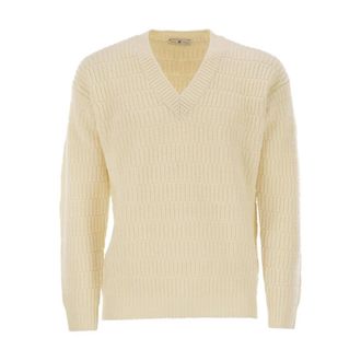 Pantaloni Torino Texturierter V-Ausschnitt Pullover - - Knitwear - Herren - Wei&szlig; - S