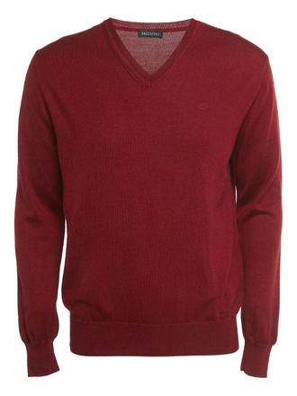 Valentino pull col v &agrave; logo brod&eacute; - Rouge