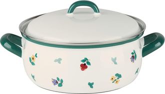 Riess 0171-049, Kasserolle mit Deckel 20, COUNTRY - GMUNDNER STREUBLUMEN, Durchmesser 20 cm, Inhalt 2.0 Liter, Höhe 15.9 cm, weiß mit Streublumen, Induktion