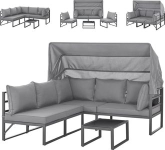 SVITA Maui Gartenmöbel-Lounge-Set mit Dach Outdoor-Sofa Strandkorb-Sonneninsel Stahl Hellgrau